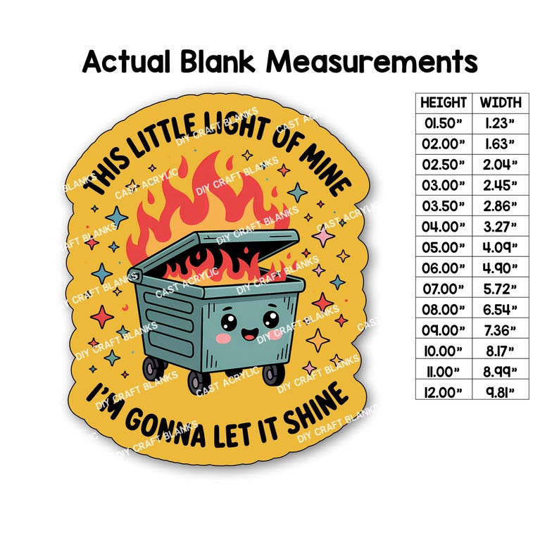 Dumpster Fire Acrylic Craft Blank: Optional UV-DTF Decal & PNG ...