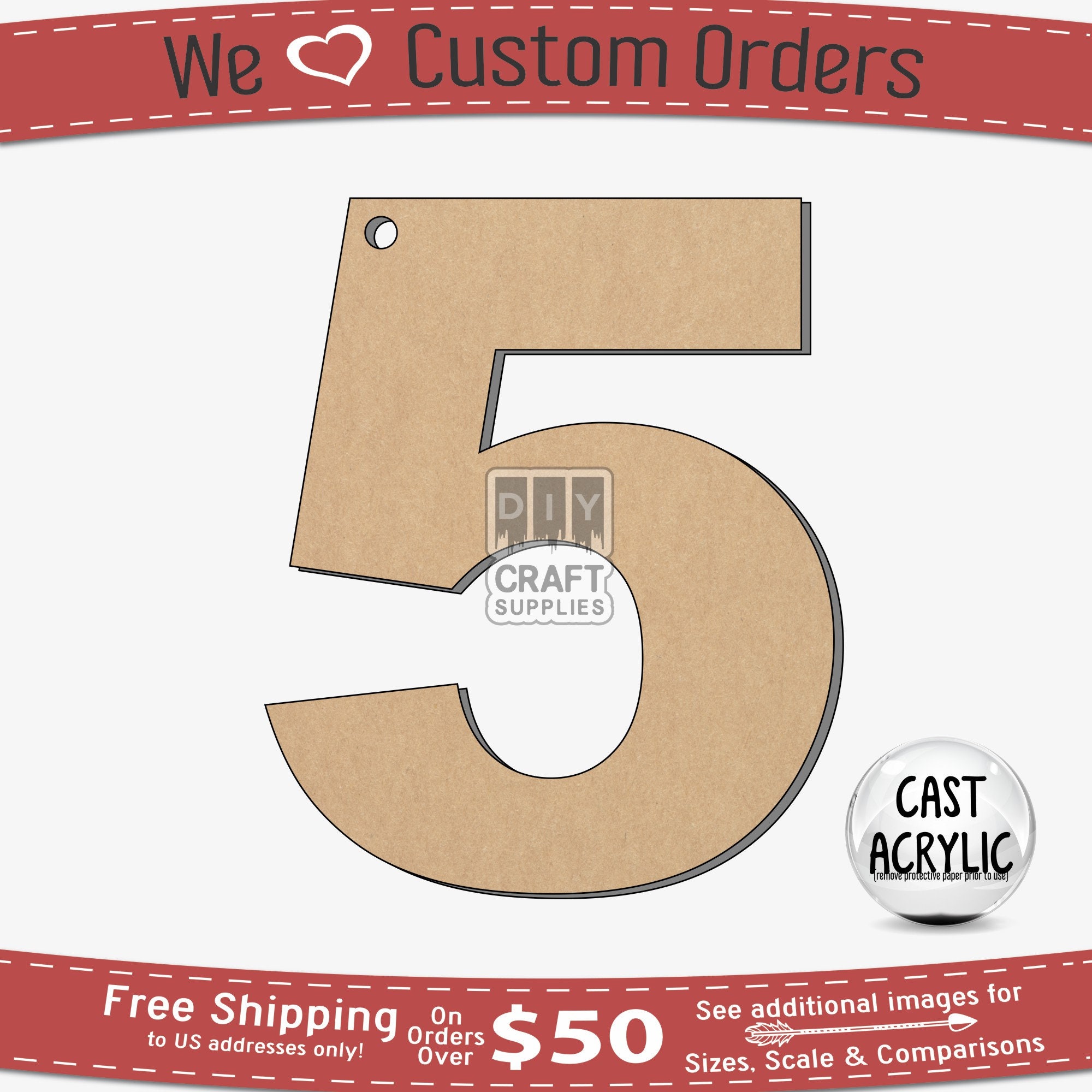 Acrylic Number 5 Craft Blank: Sans Serif Key Chain, Tag, Ornament - Etsy