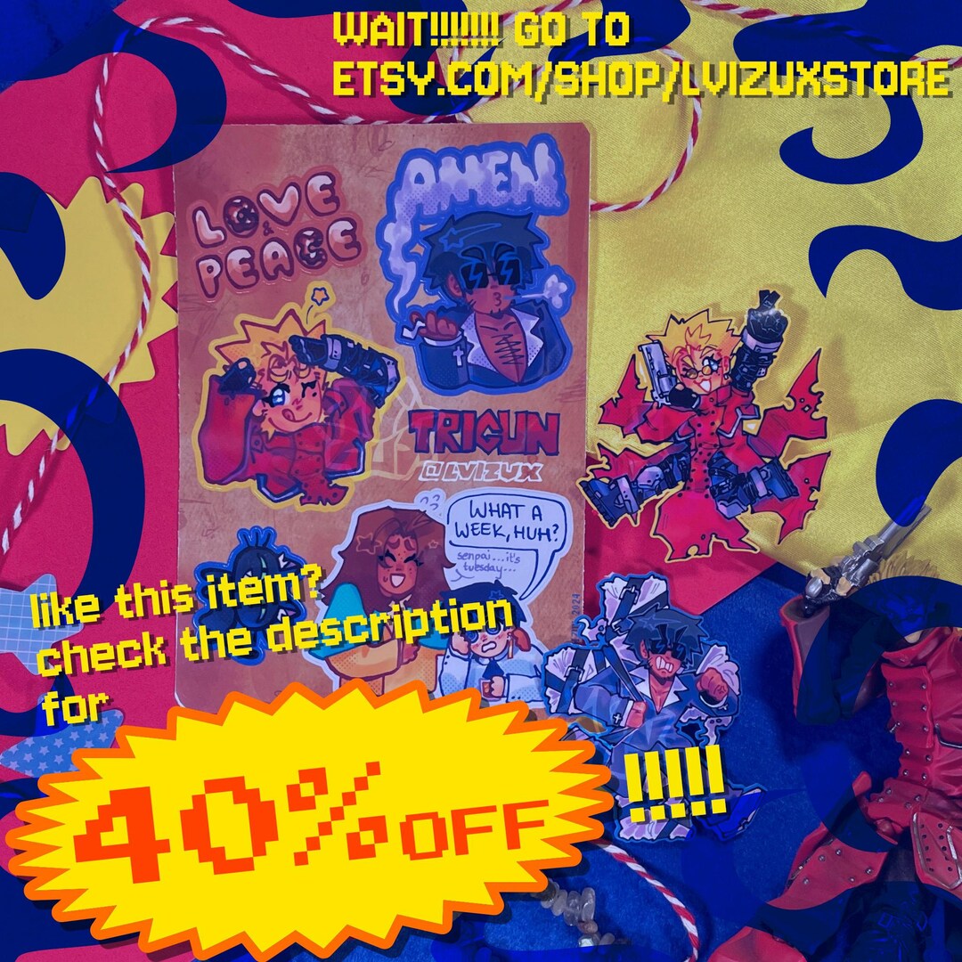 TRIGUN Stickers - Vash the Stampede - Nicholas D. Wolfwood - Meryl ...