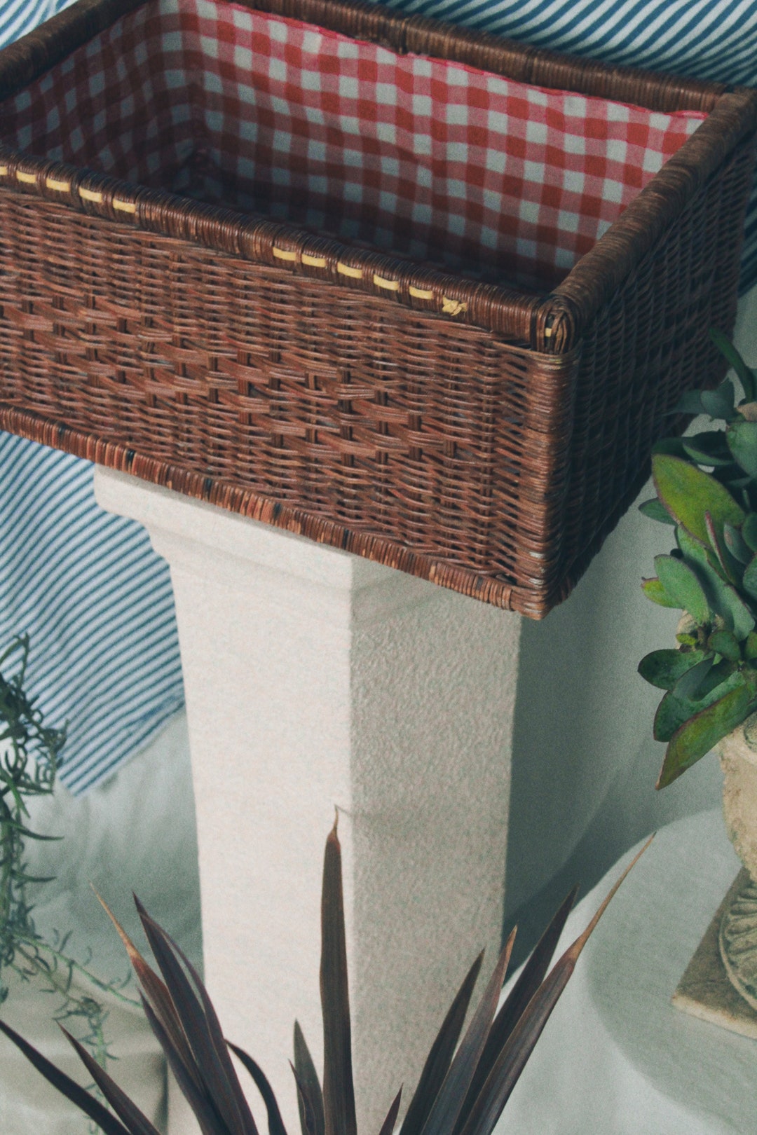90's Red Checker Fabric Wicker Basket - Etsy