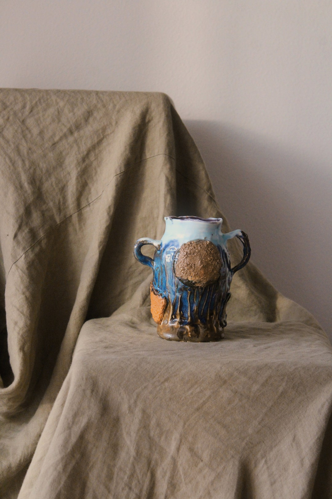 Handmade Junior Ceramic Wonky Handle Vase, Vessel Purple, Blue, Orange ...