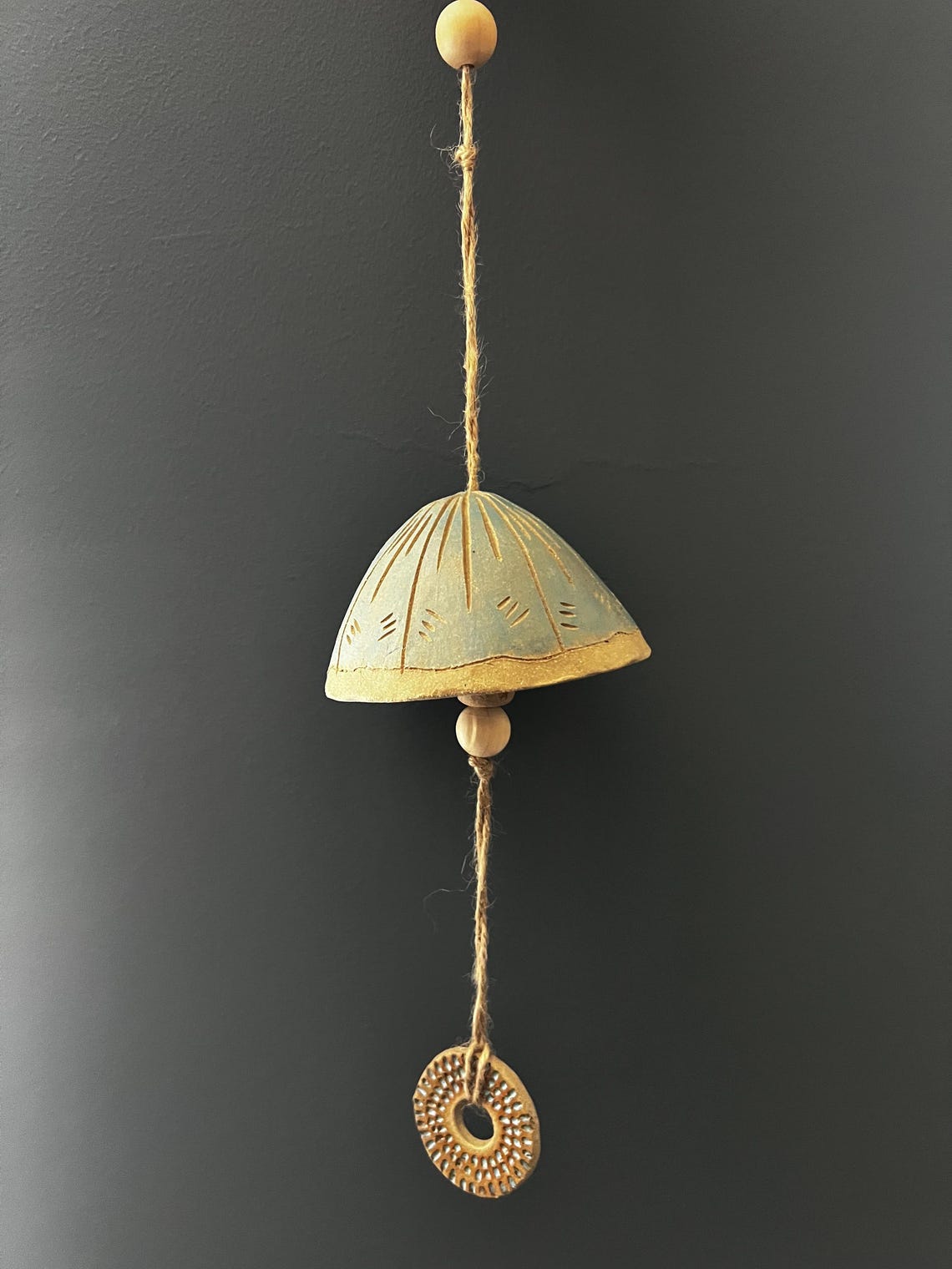 Handmade Ceramic Bell: Sgraffito Stoneware Clay Bell With Jute Cord - Etsy