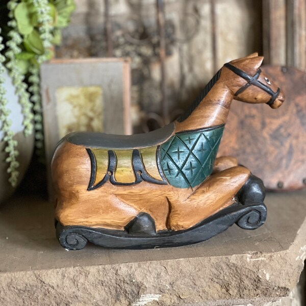 Antique Painted Wood Rocking Horse - Etsy