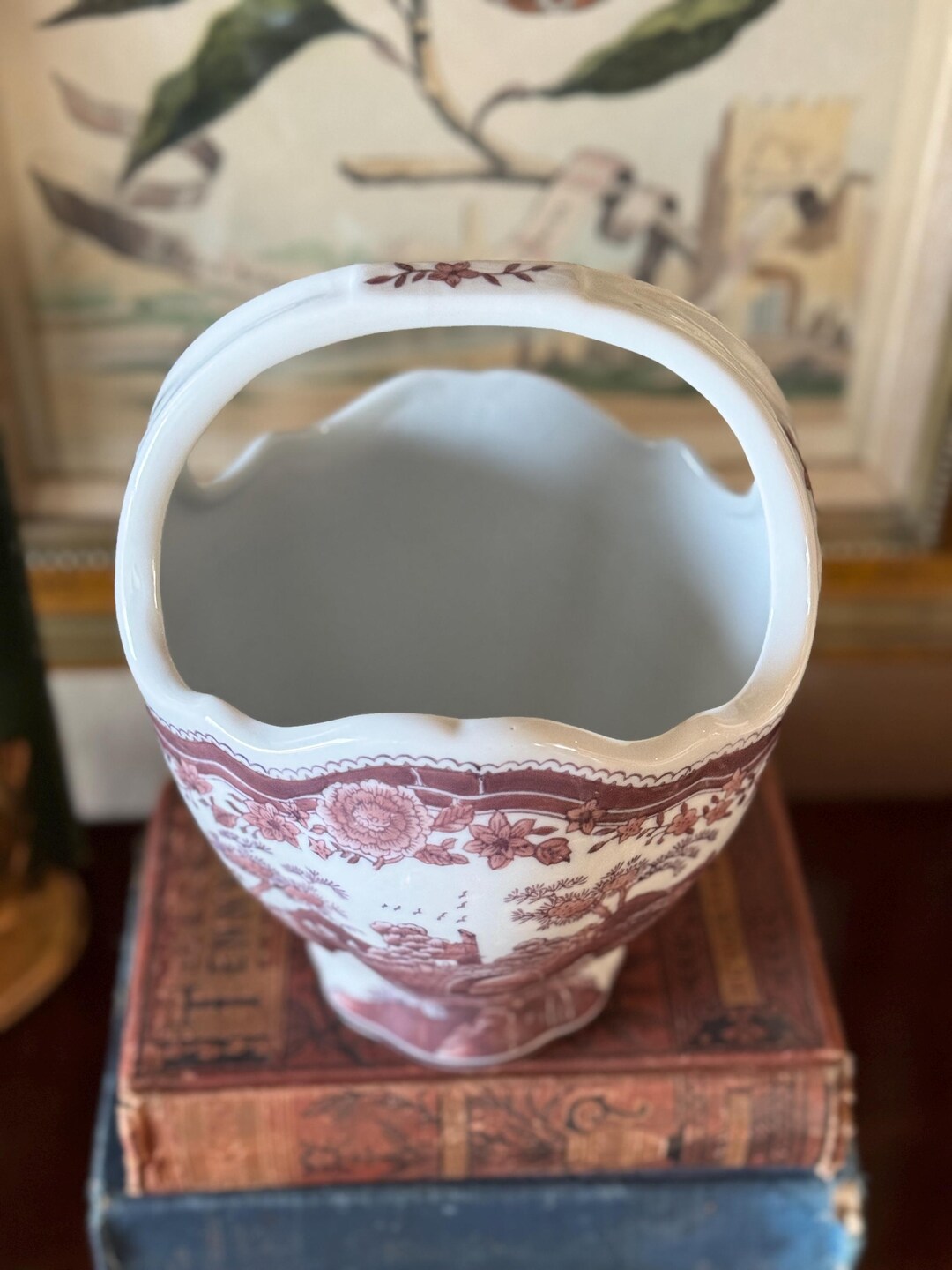 Bombay Red Transferware Porcelain Basket With Handle - Etsy