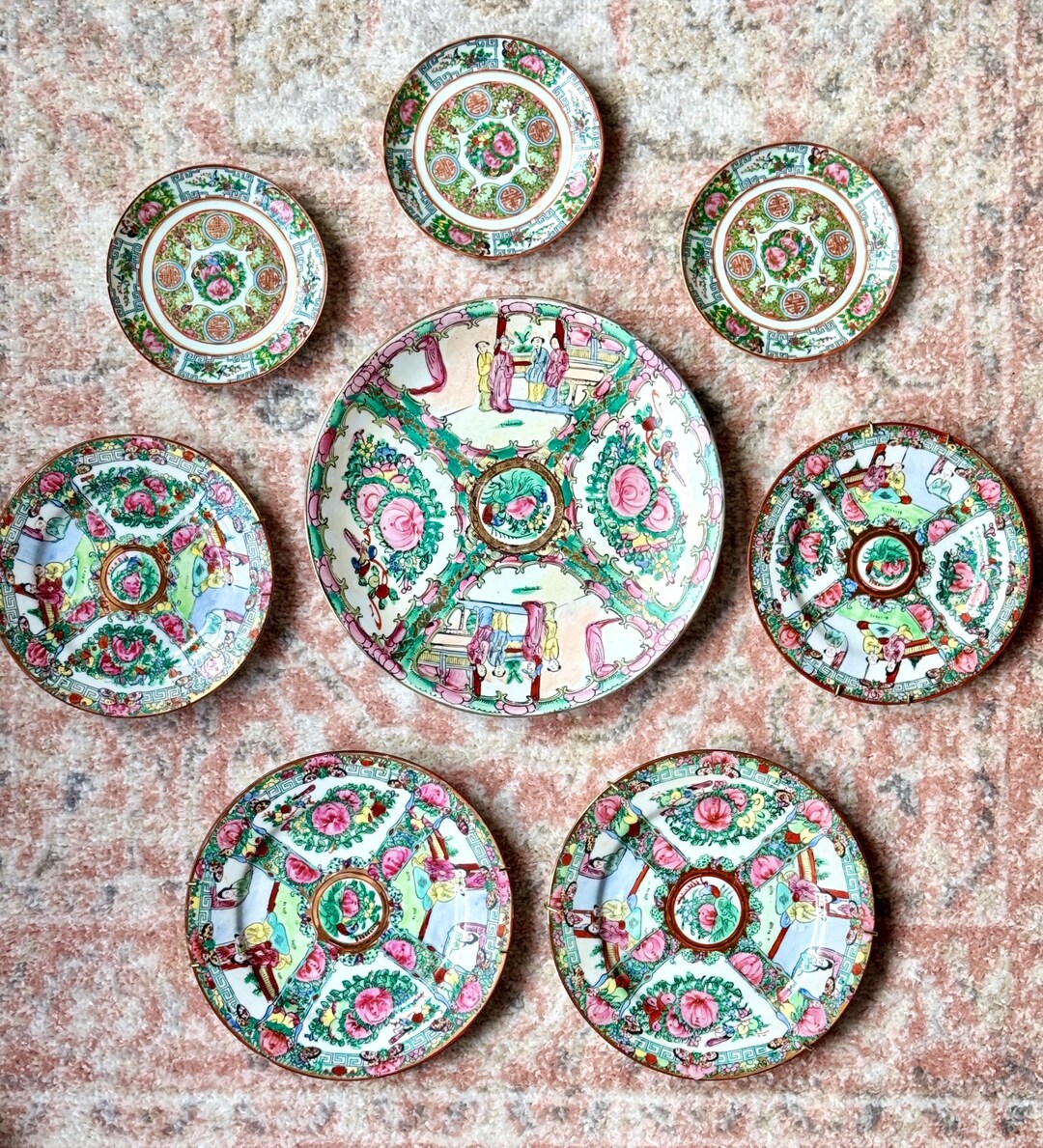 Mix and Match Famille Rose Plate Wall With 8 Various Size and Pattern ...