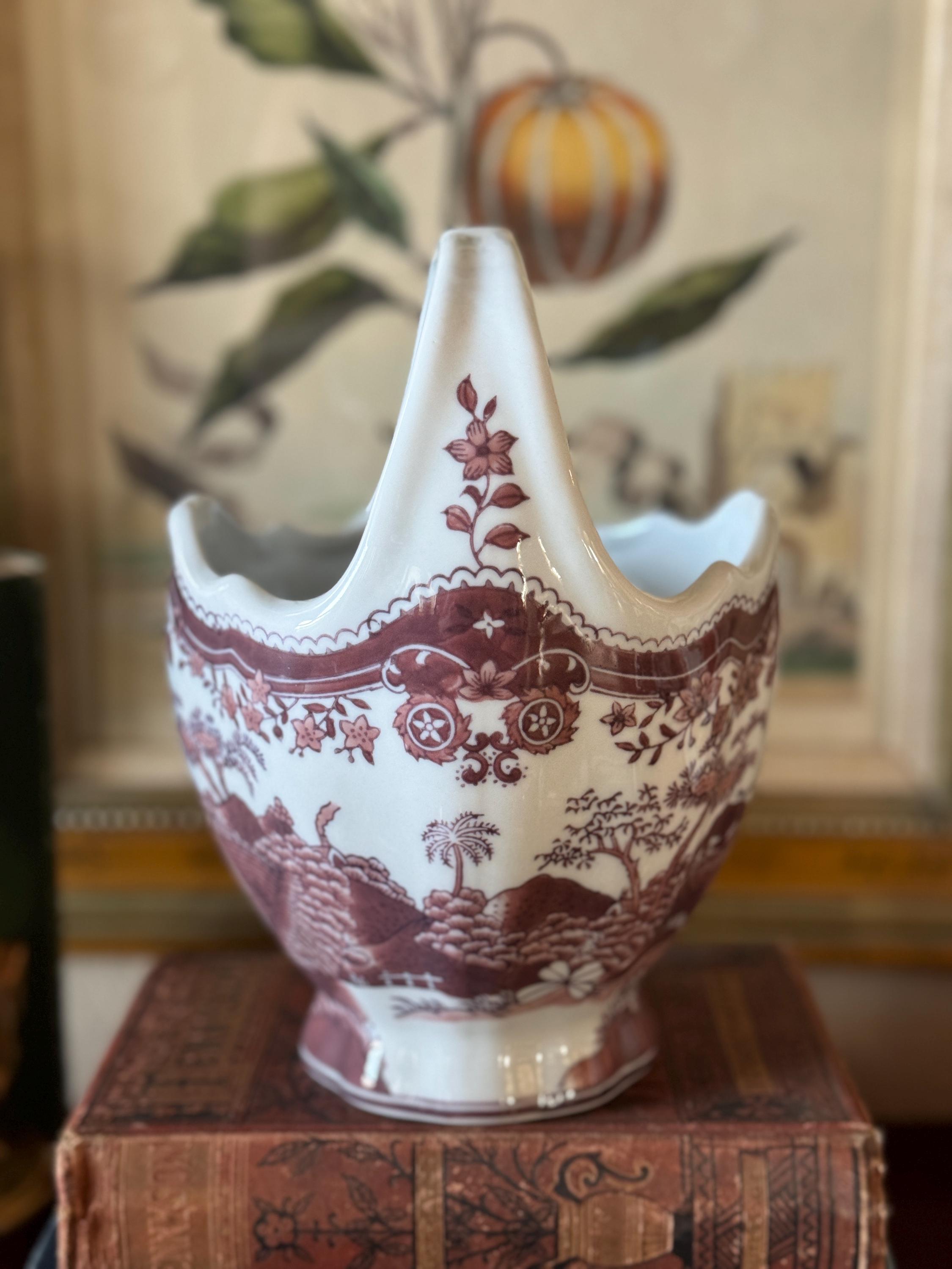 Bombay Red Transferware Porcelain Basket With Handle - Etsy