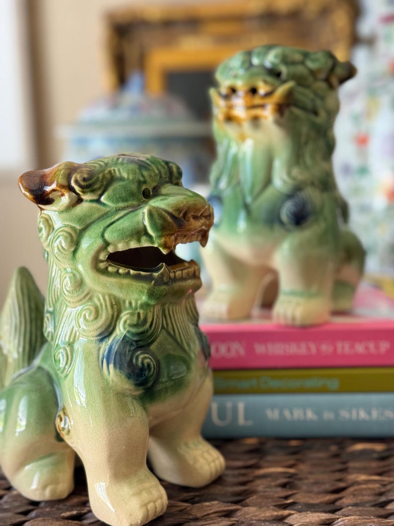 Foo Dog Pair Vintage Blue and Green Feng Shui Design Free Shipping - Etsy