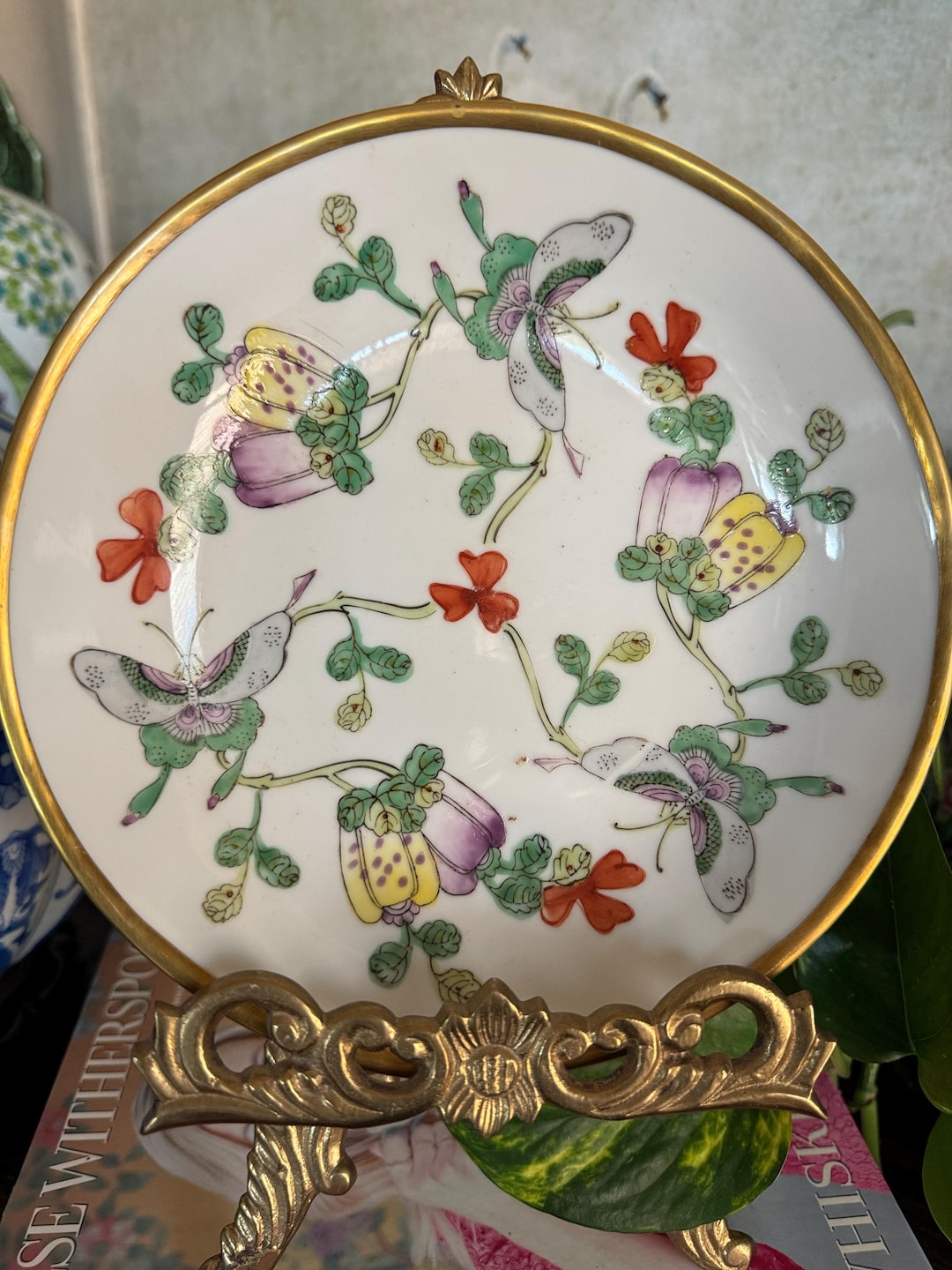 Andrea by Sadek Porcelainware Butterfly Brass Encased Bowl - Etsy