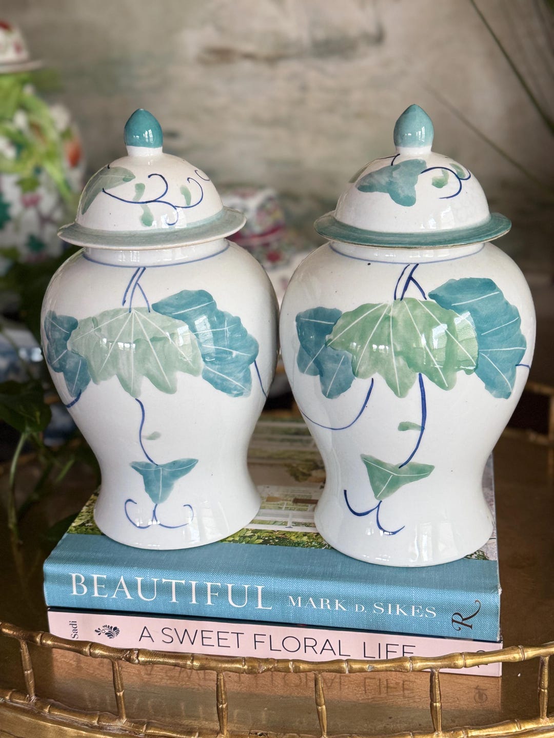 Vintage Pair of Vine Leaf Ginger Jars - Etsy