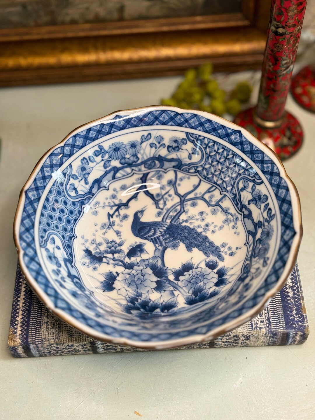 Gorgeous Japanese Imari Blue Peacock Bowl With Gold Trim - Etsy