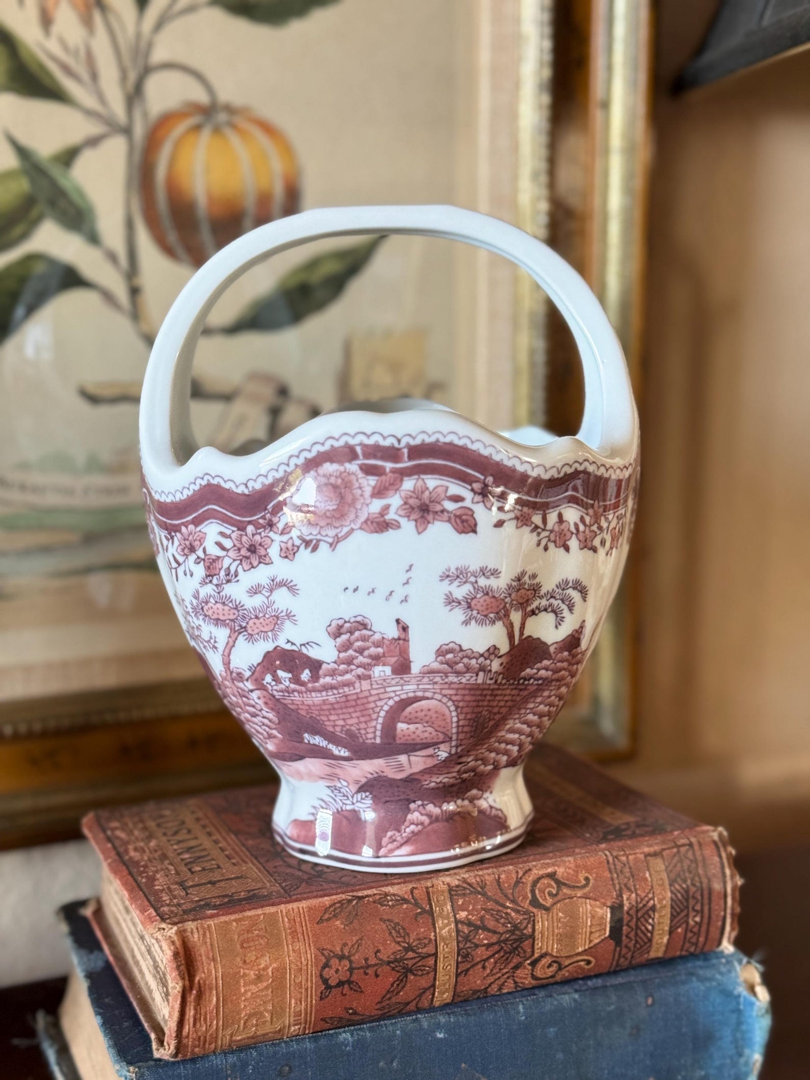 Bombay Red Transferware Porcelain Basket With Handle - Etsy