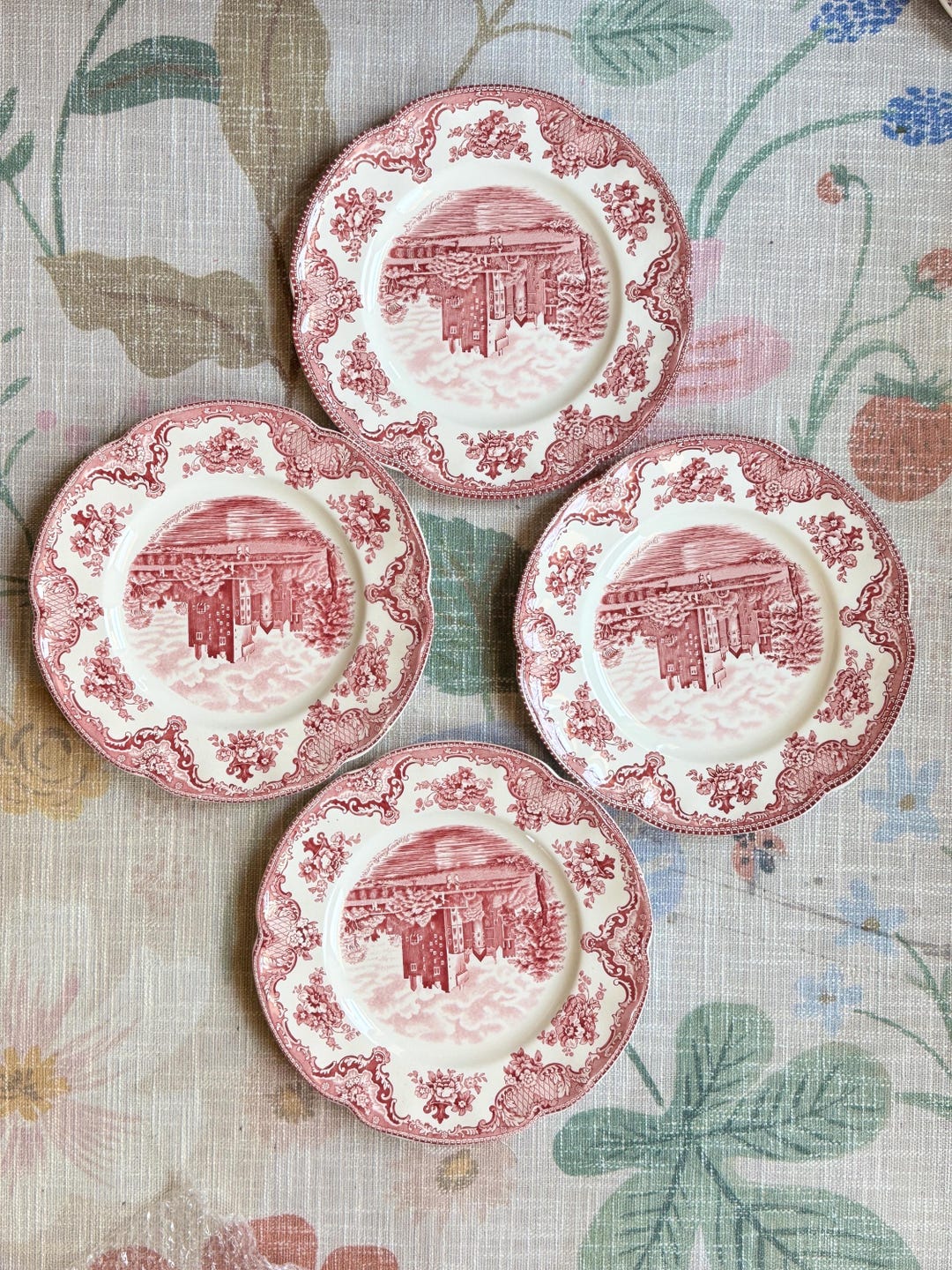 Red Transferware Plates - Etsy