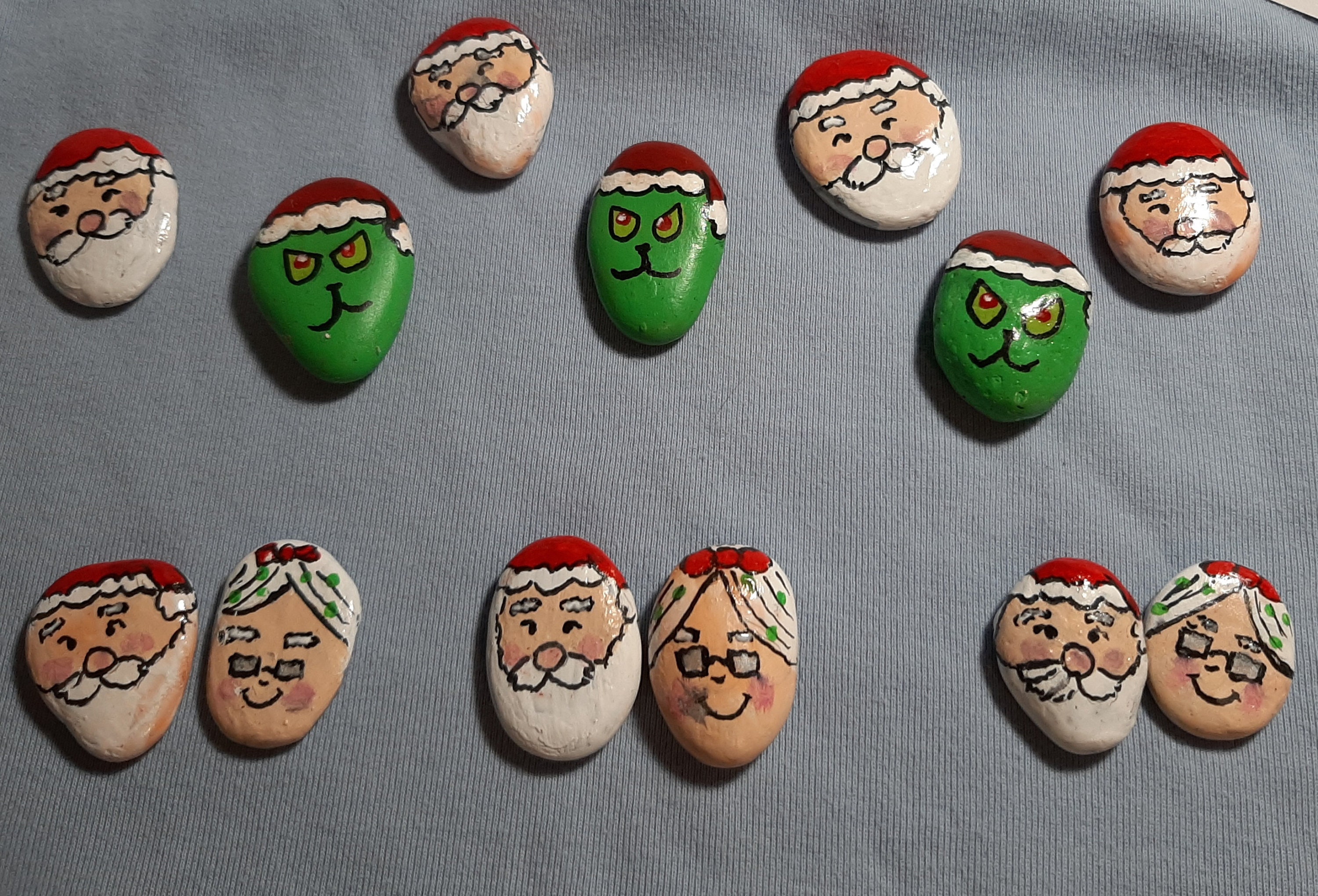 Hand Painted Small River Rocks of Santa Claus, Mrs. Claus or the Grinch ...