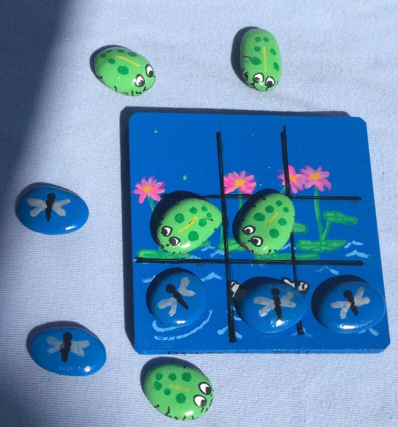 Hand Painted Frog and Dragonfly Tic Tac Toe Game - Etsy