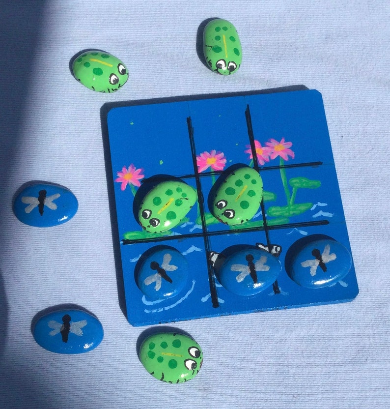 Hand Painted Frog and Dragonfly Tic Tac Toe Game - Etsy
