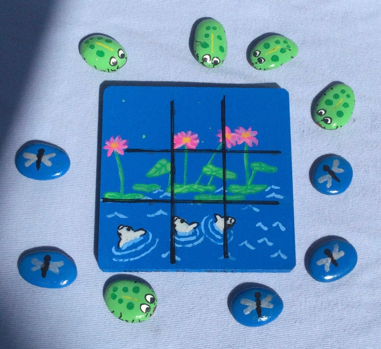 Hand Painted Frog and Dragonfly Tic Tac Toe Game - Etsy