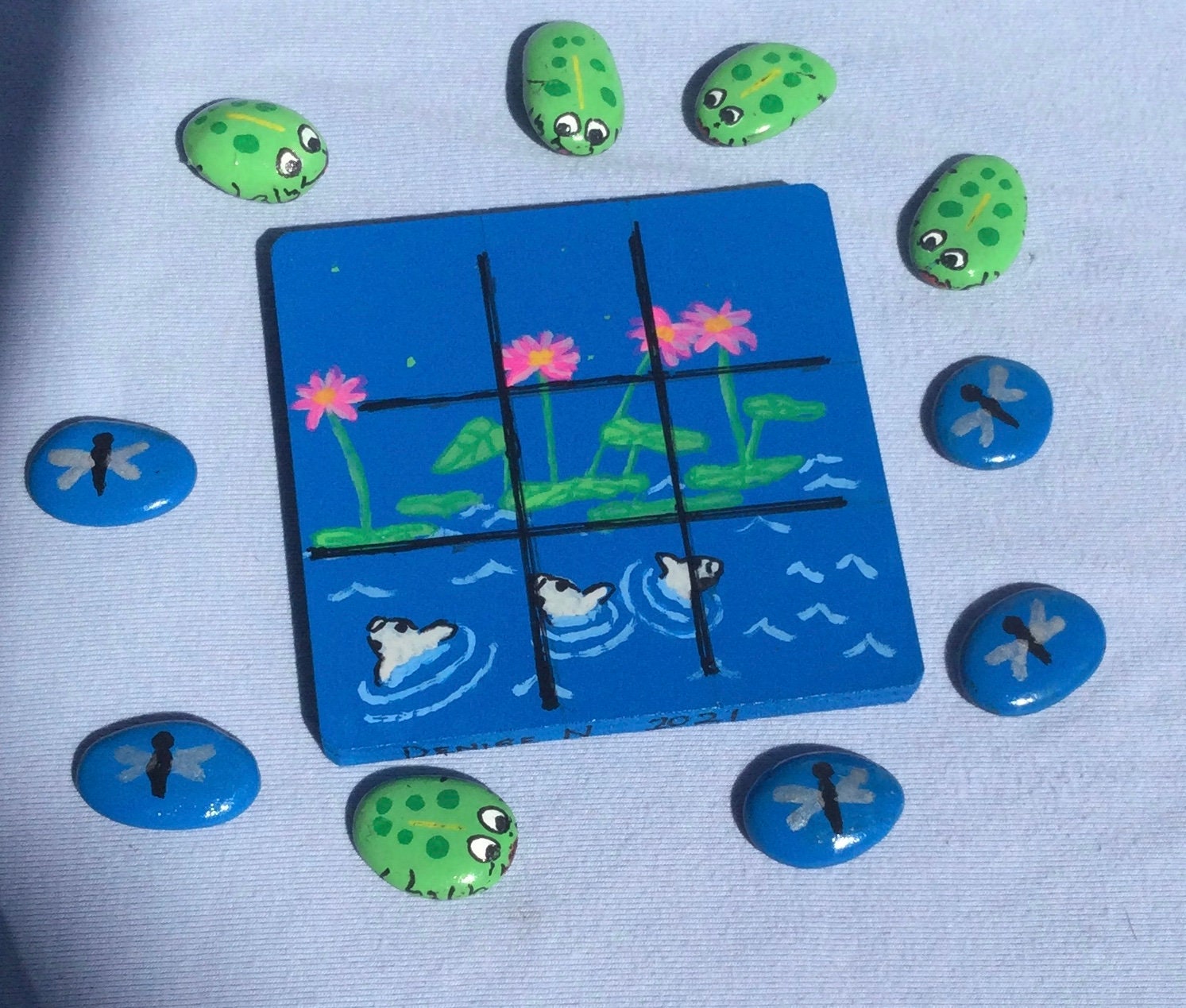 Hand Painted Frog and Dragonfly Tic Tac Toe Game - Etsy