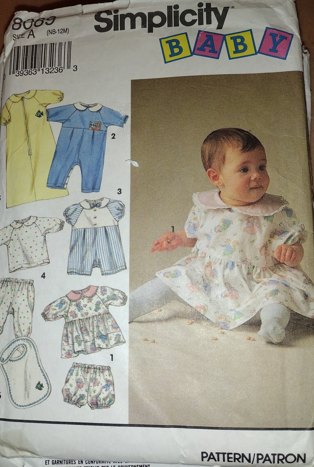 Vintage Simplicity Baby Sewing Pattern 8089 Size A, NB-12M, Partial Cut ...