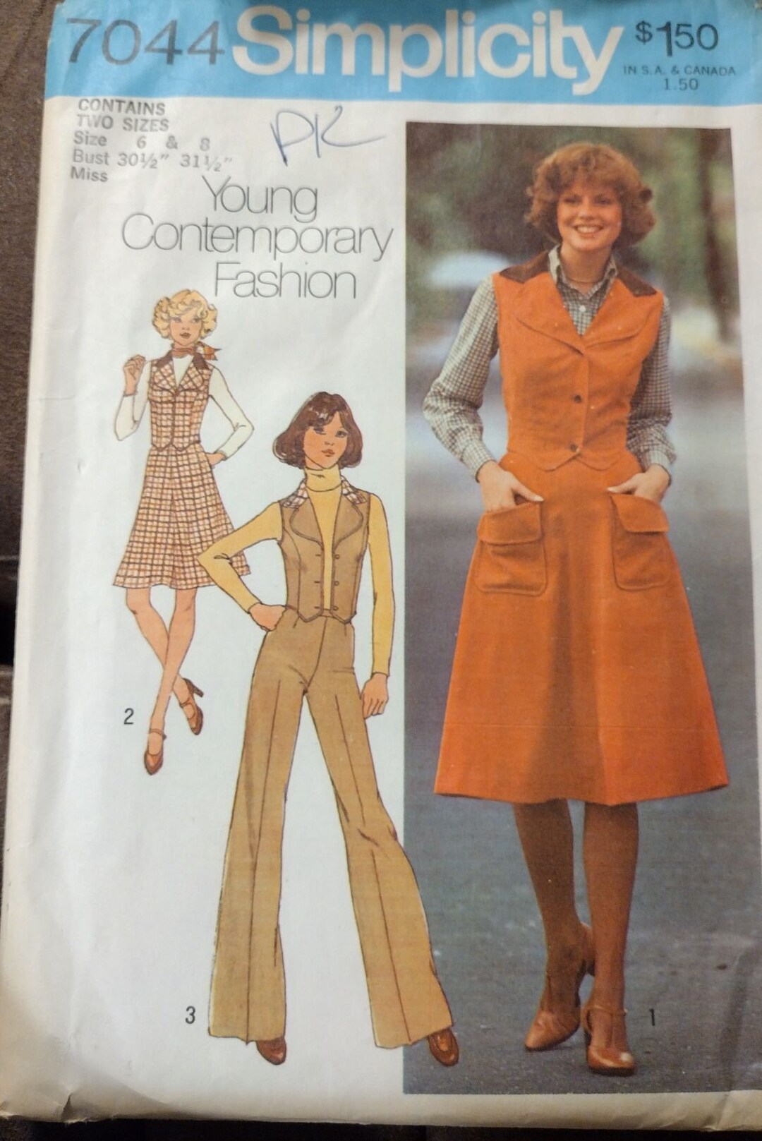 Vintage 1975 Simplicity Sewing Pattern 7044 Miss Size 6 & 8 - Etsy
