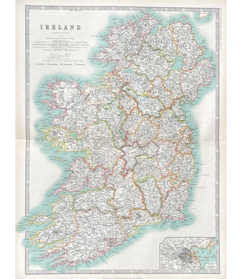No.6294 Original 1908 Map of Ireland - Etsy