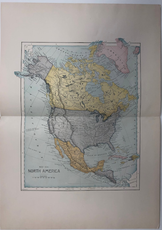 Original 1885 Map of North America | Etsy