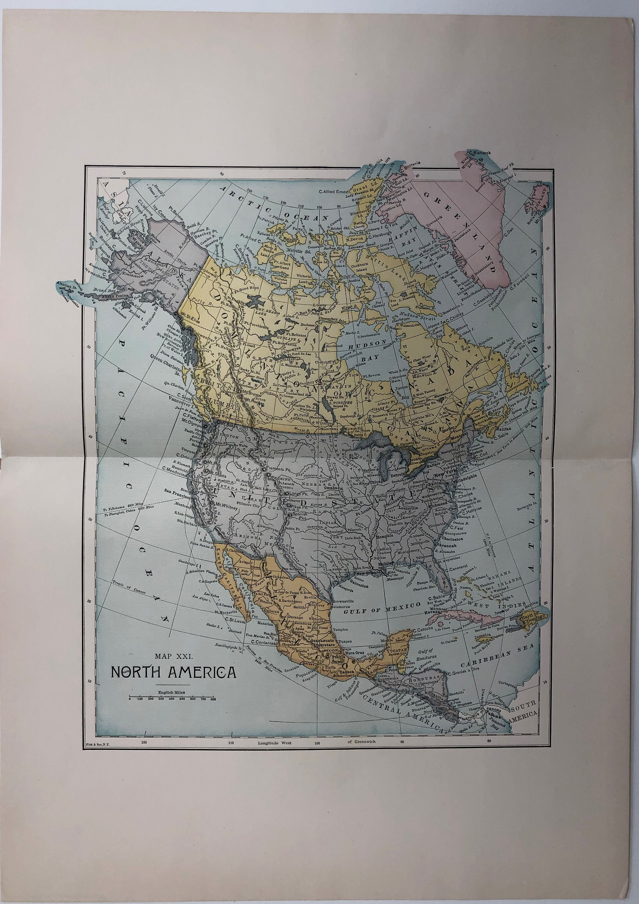 Original 1885 Map of North America - Etsy