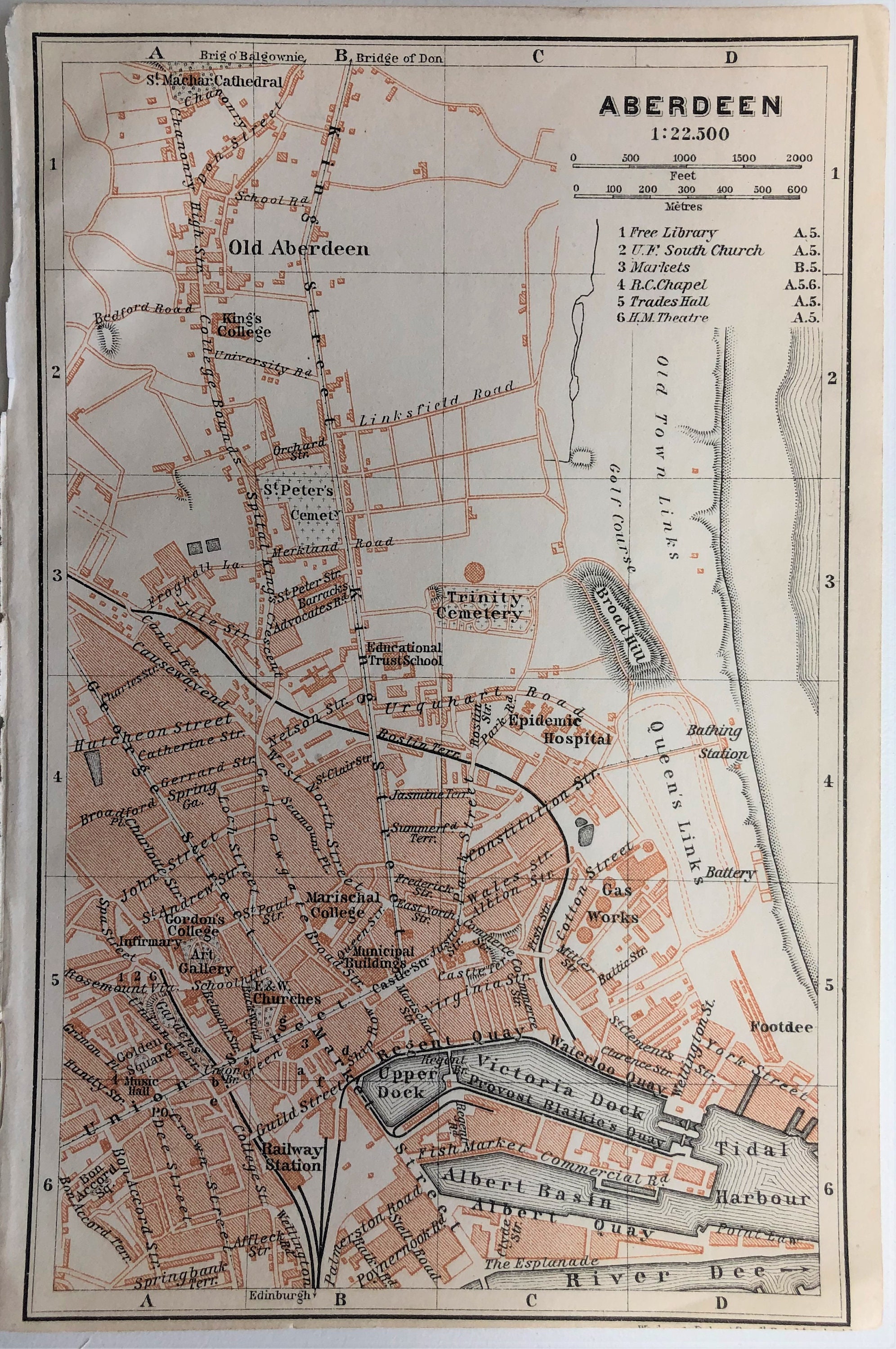 Original 1910 Small Map of Aberdeen Scotland | Etsy