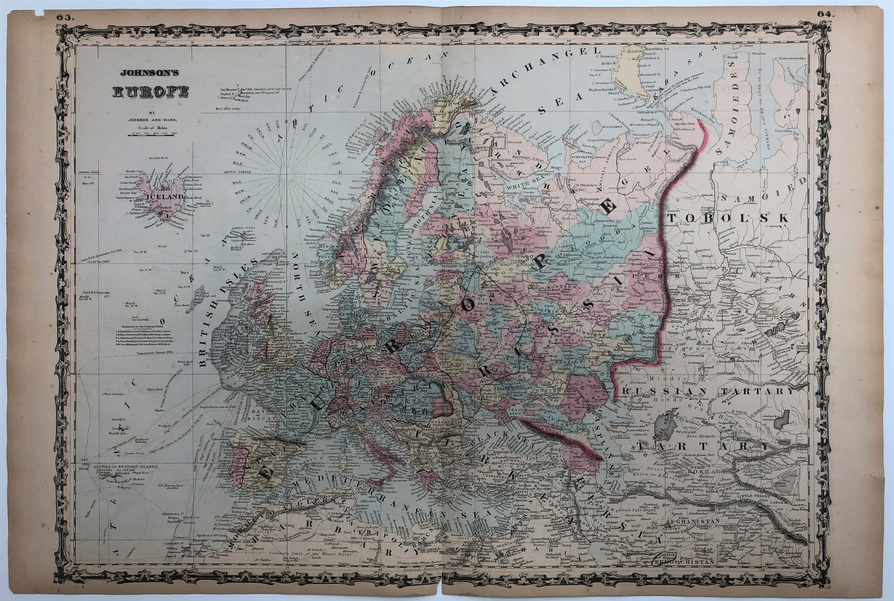 Original 1862 large map of Europe | Etsy