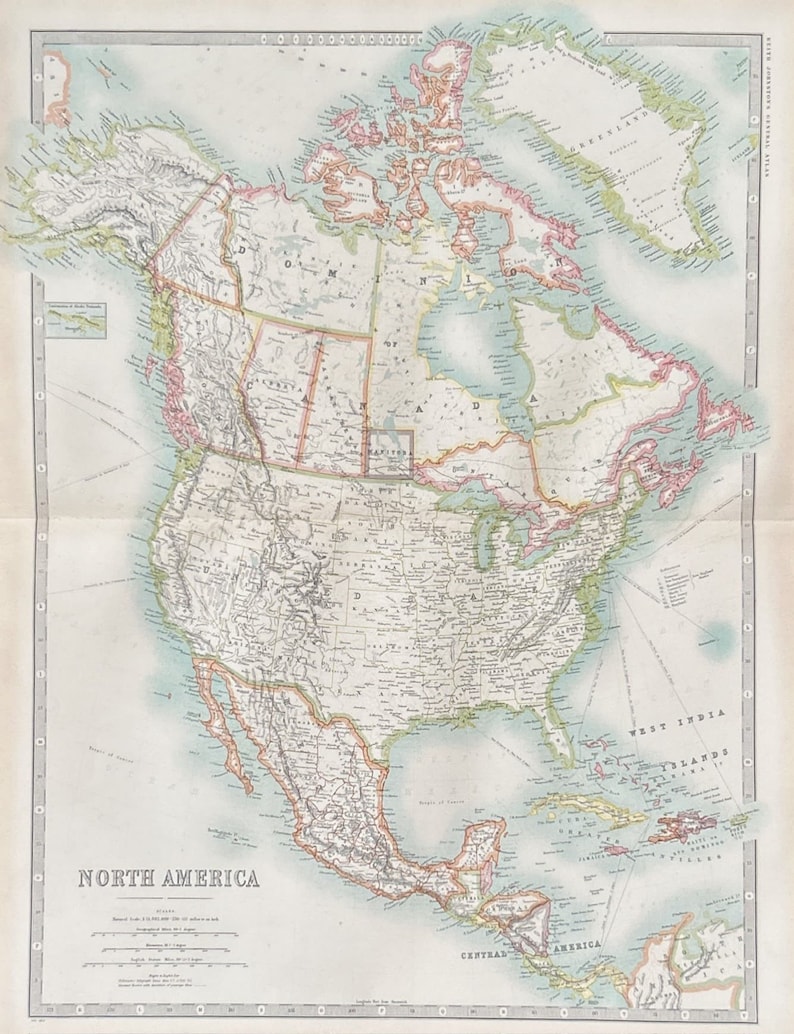 No.6283 Original 1909 Map of North America - Etsy