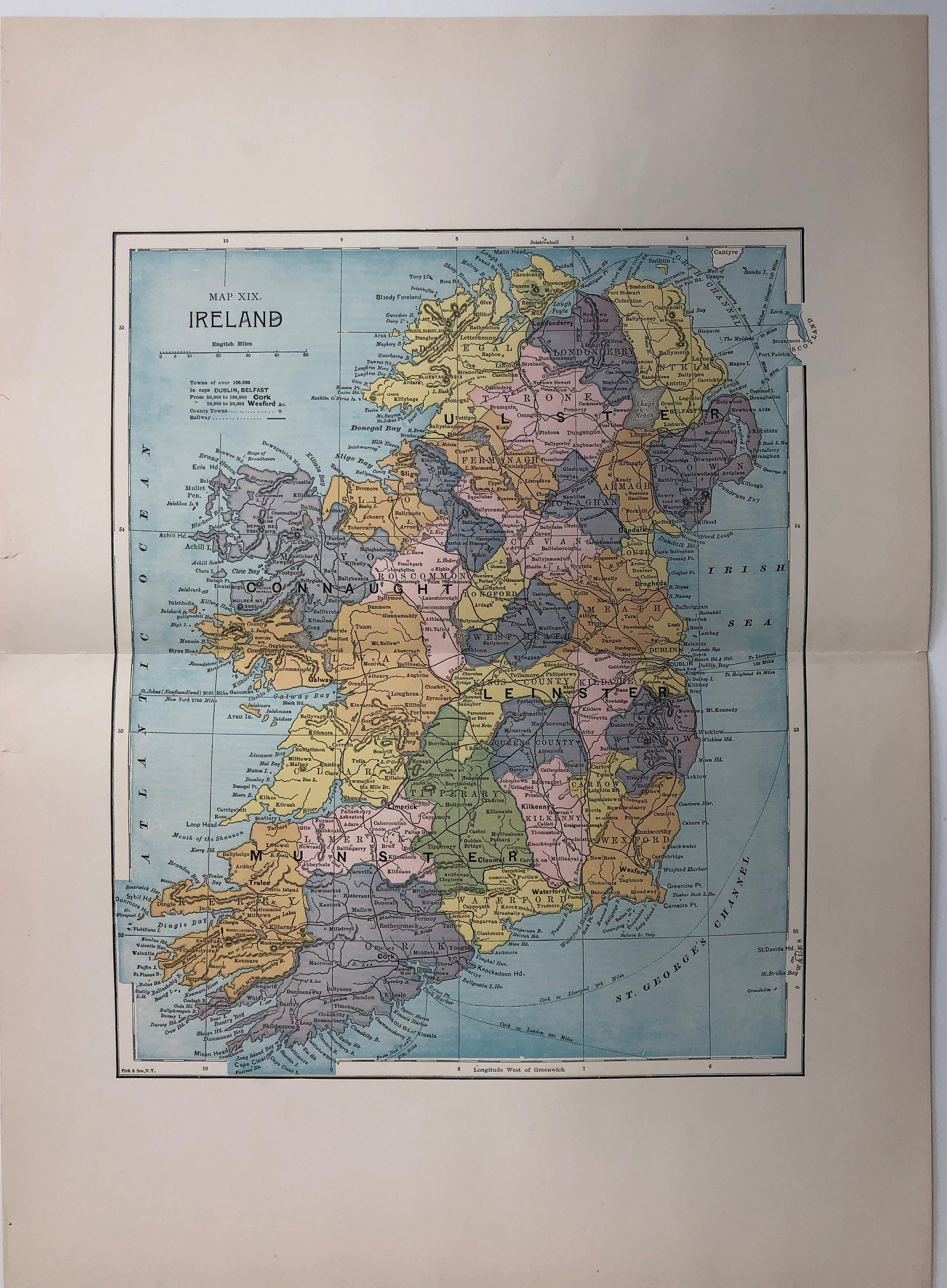 Original 1885 Map of Ireland - Etsy
