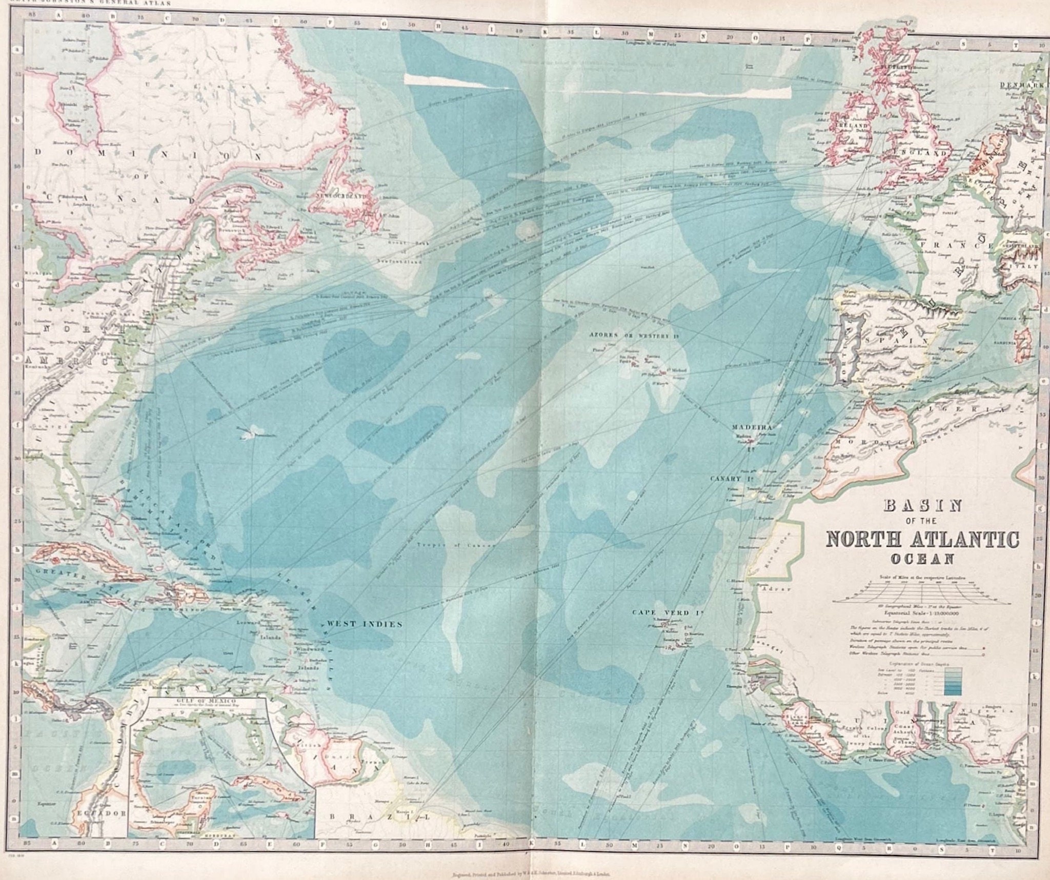 No.6296 Original 1910 Map of Atlantic Ocean - Etsy
