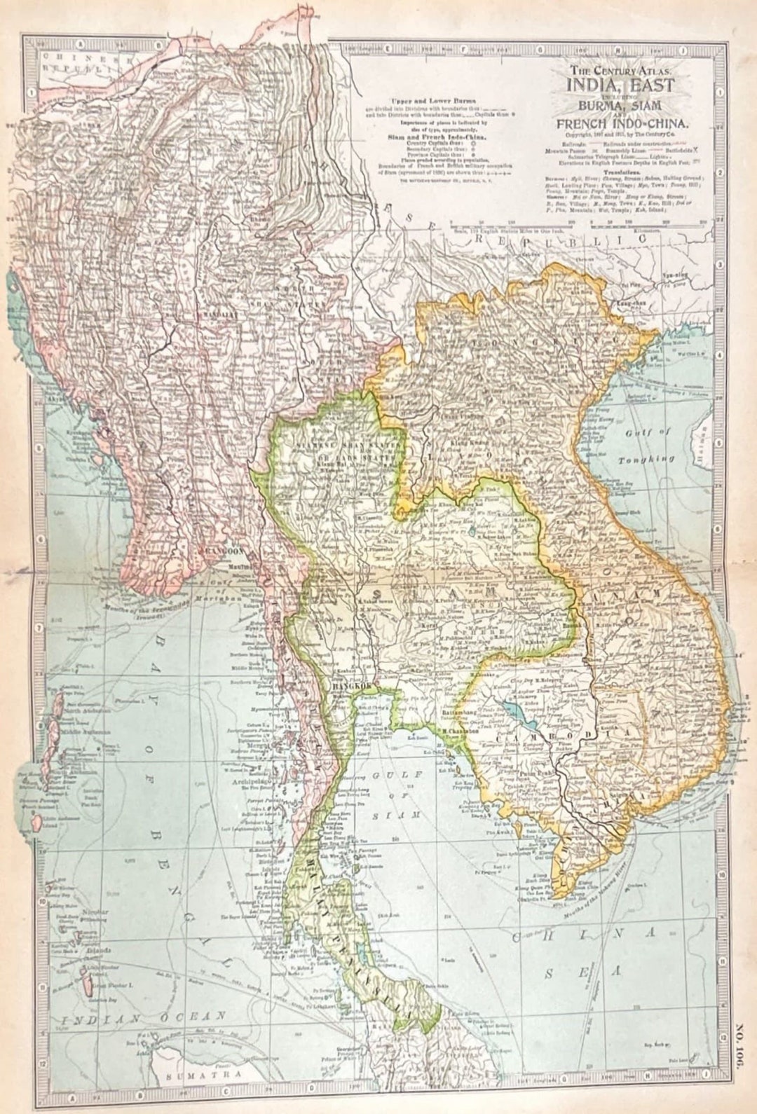 No. 6225 Original Map of India (east), Burma, Siam (thailand) and ...
