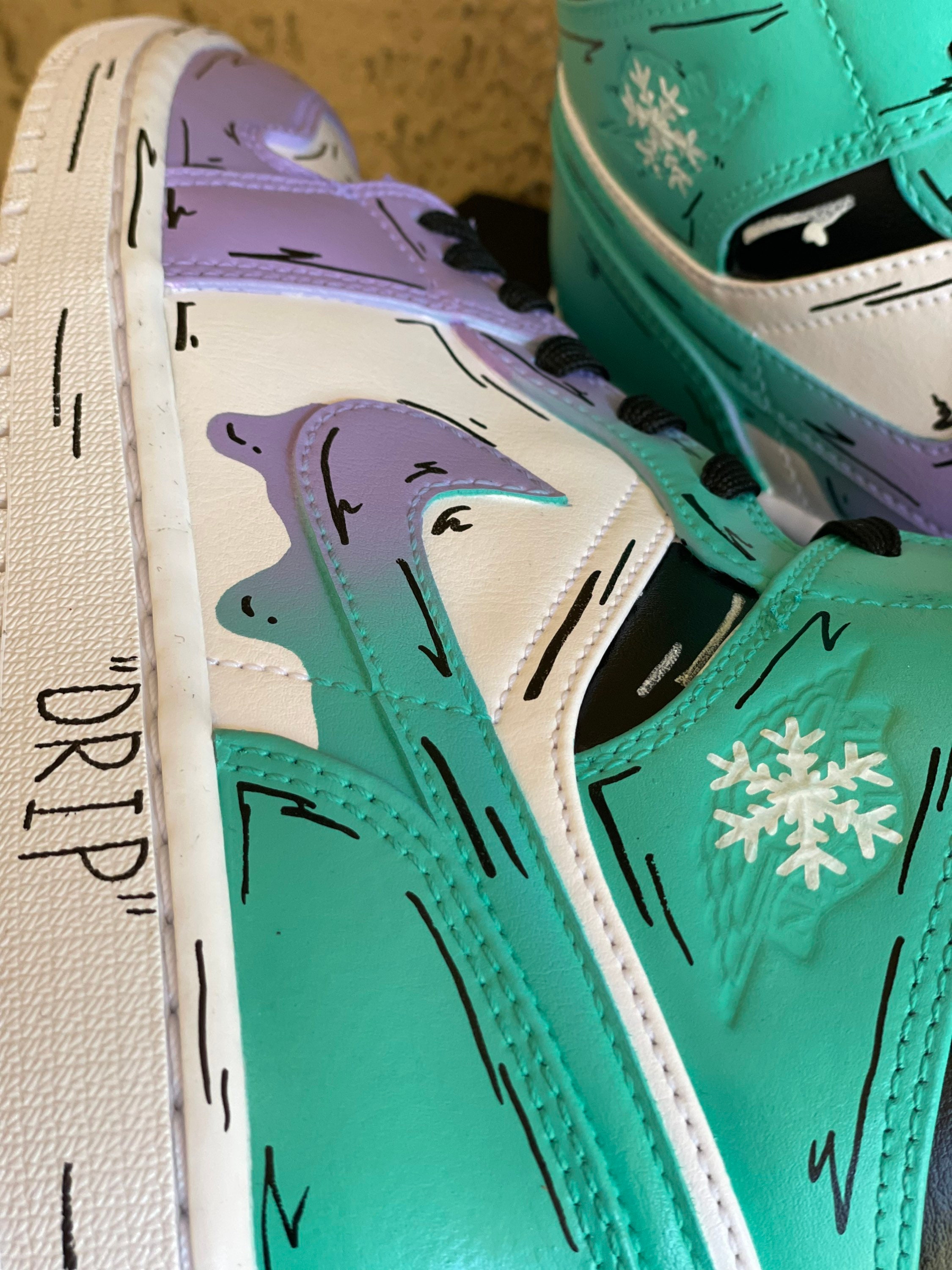 Purple to Light Blue Cartoon Drip Jordan 1s - Etsy