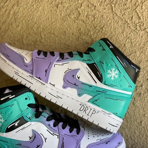 Purple to Light Blue Cartoon Drip Jordan 1s - Etsy