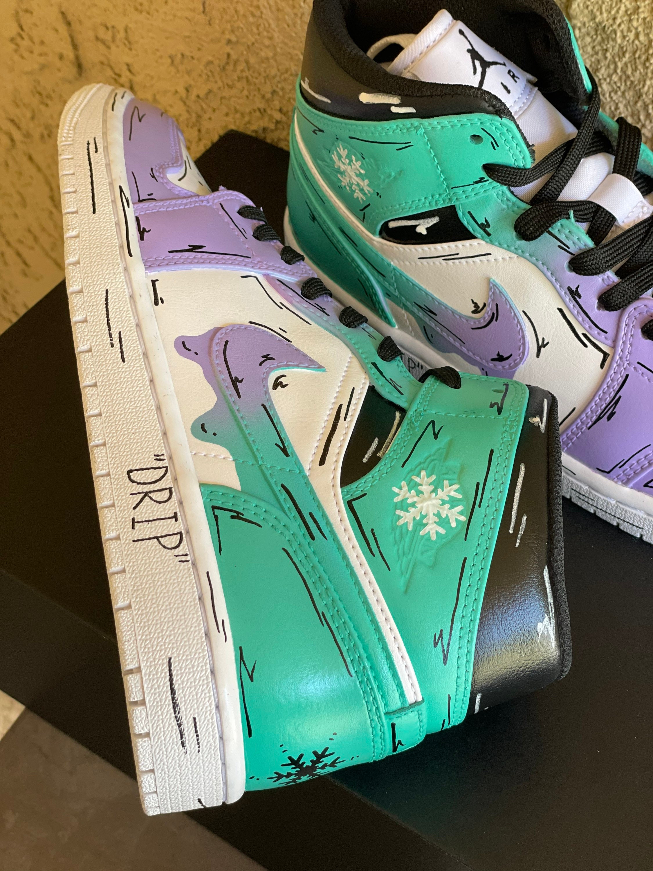 Purple to Light Blue Cartoon Drip Jordan 1s - Etsy