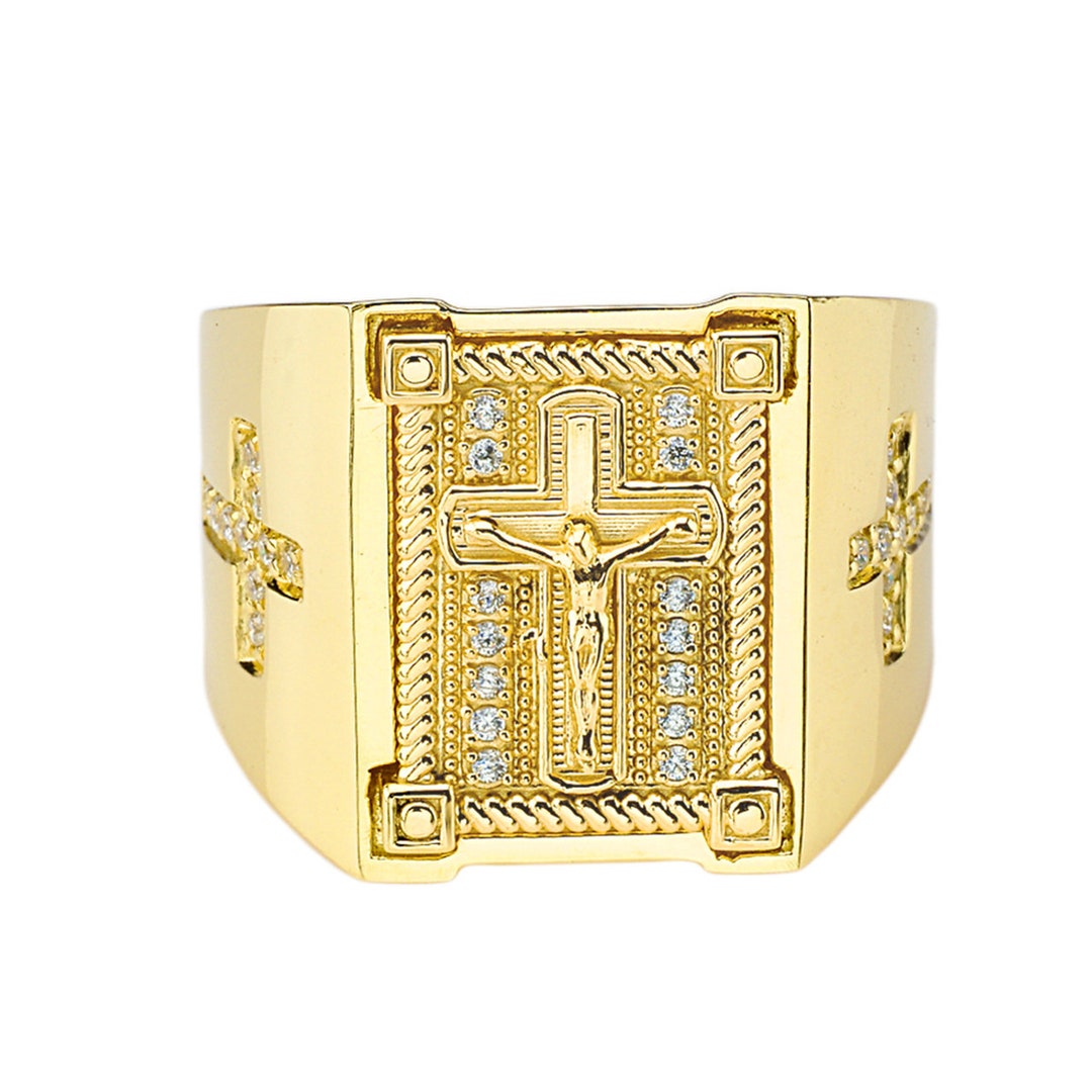 MEN'S DIAMOND CROSS Ring in Solid Yellow Gold - Etsy