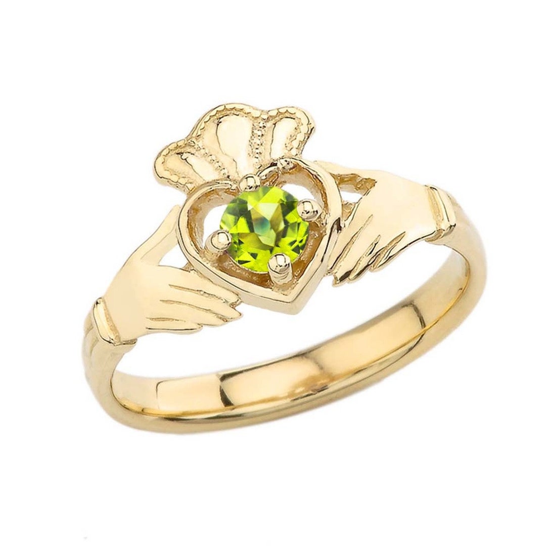 August Birthstone Claddagh With Crown Ring in Yellow Gold - Etsy