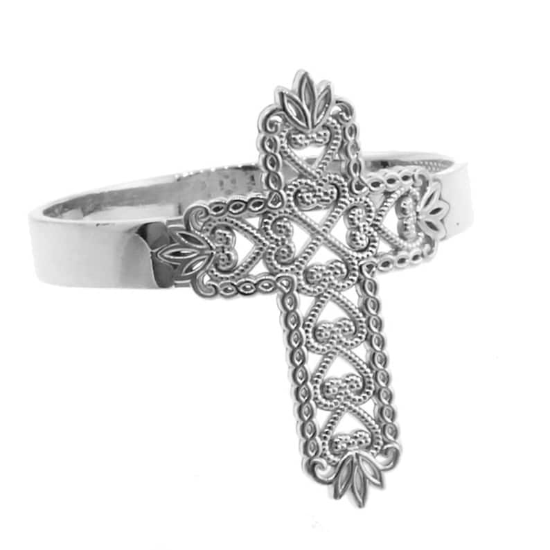WHITE GOLD THORNED Filigree Cross Ring - Etsy