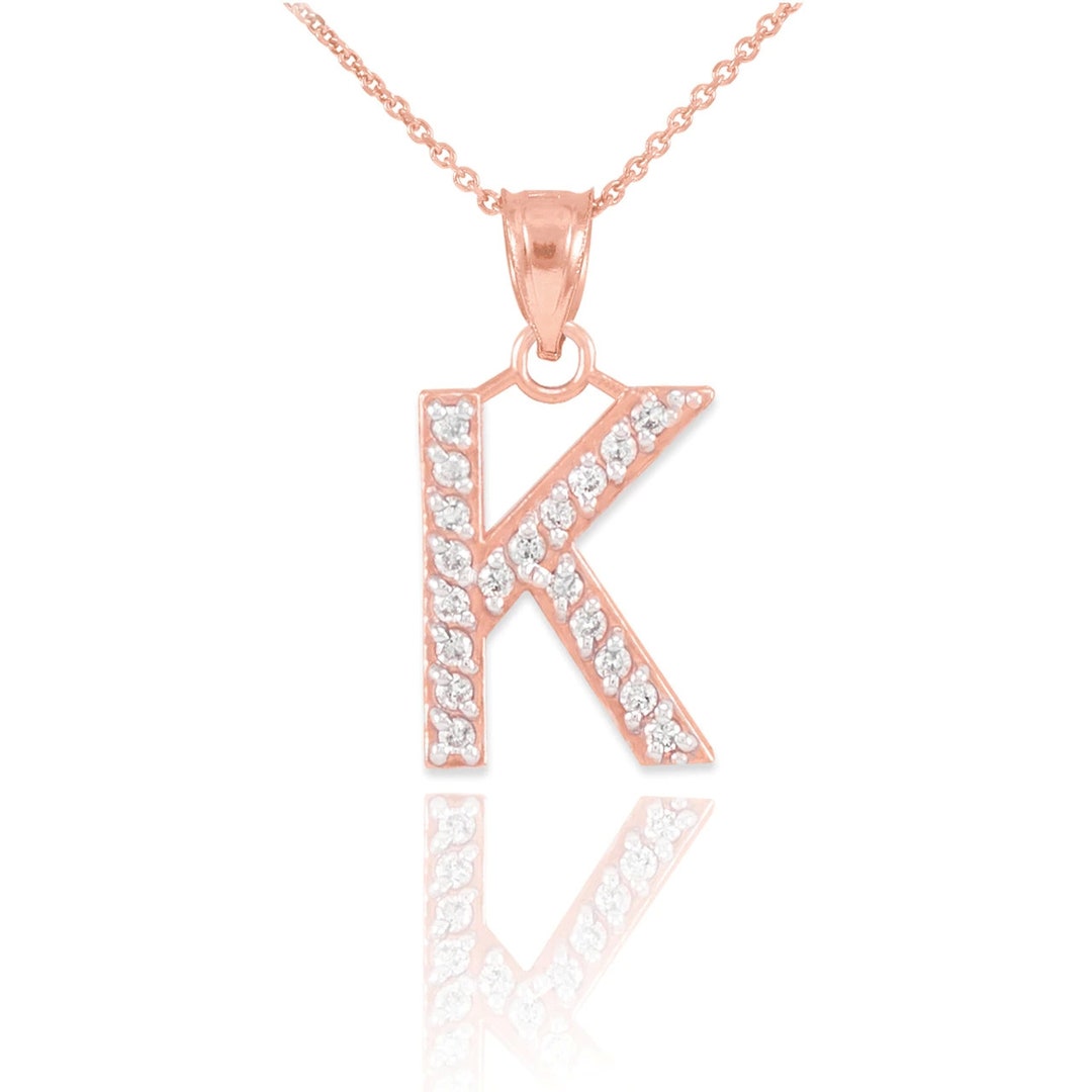 Rose Gold Letter k Diamond Initial Pendant - Etsy