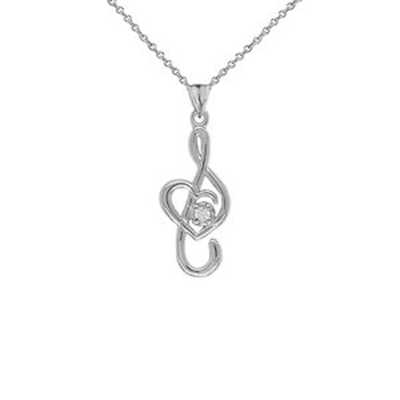 Dainty Diamond Treble Clef Heart Music Note Pendant Necklace | Etsy