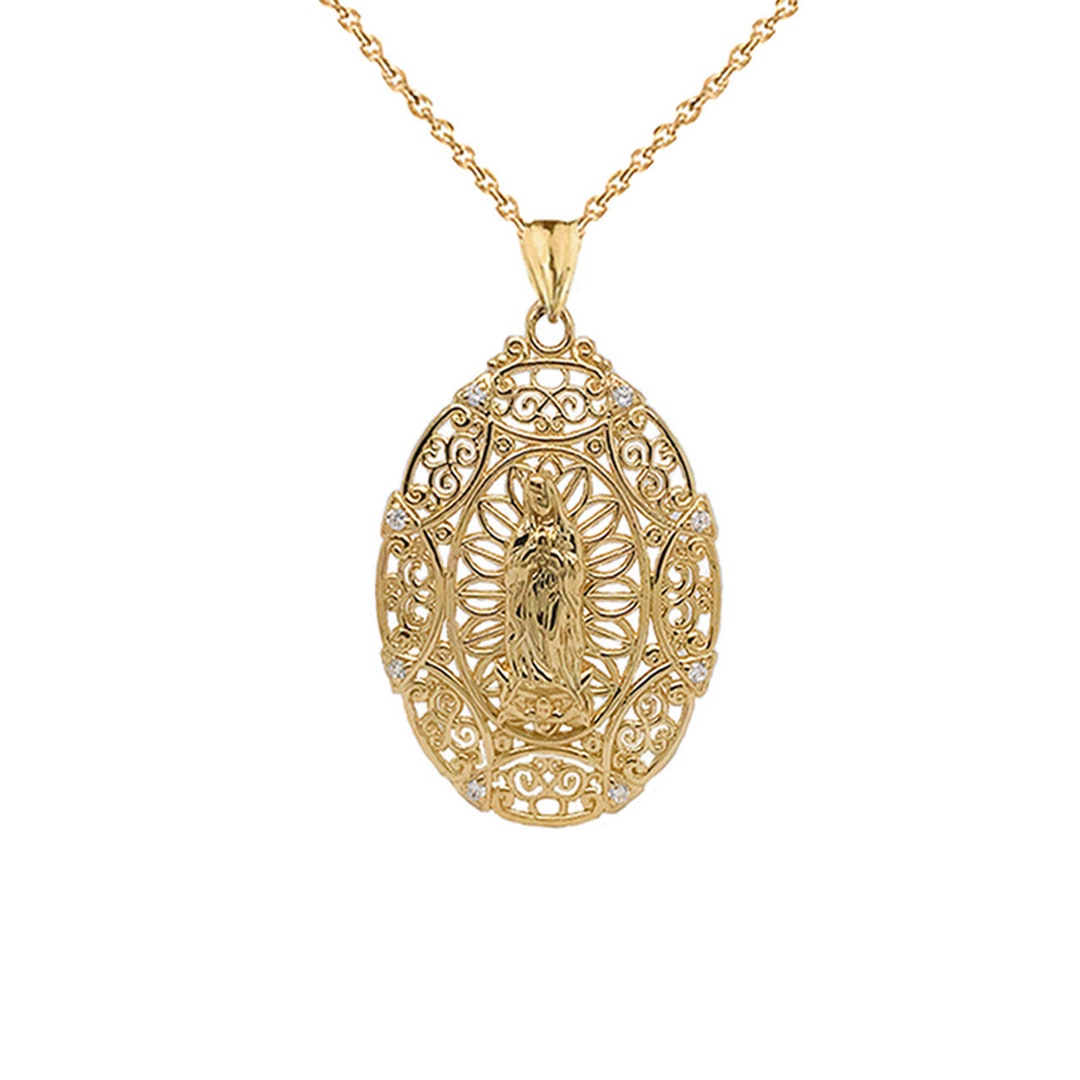 Diamond Filigree Our Lady of Guadalupe Pendant Necklace in - Etsy