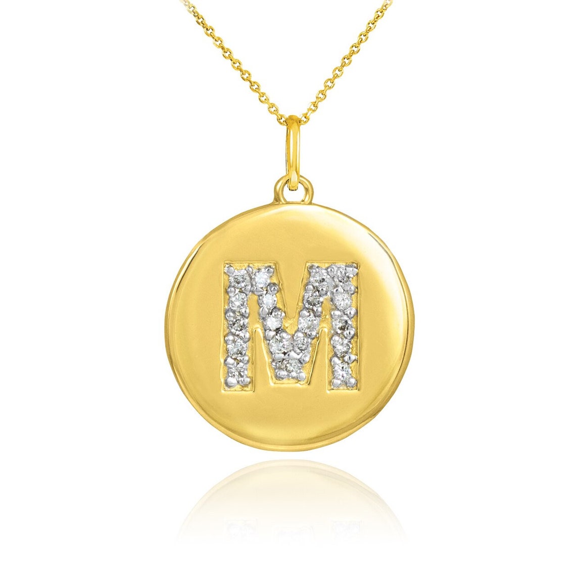 Gold Letter m Initial Diamond Disc Pendant - Etsy