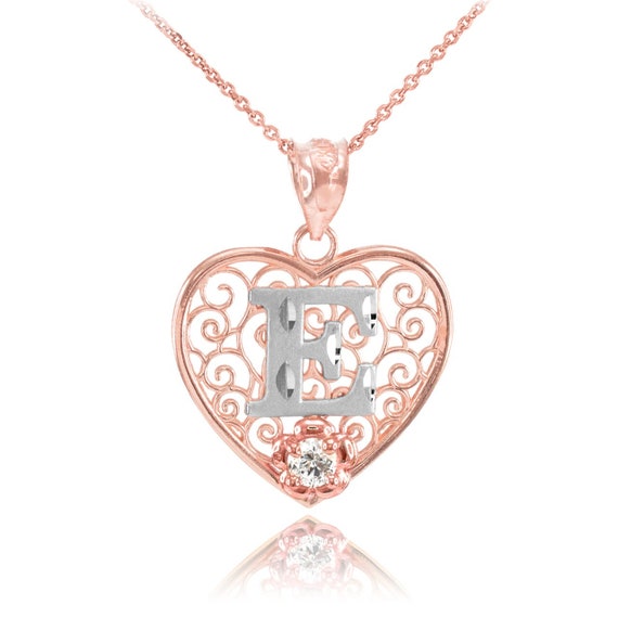 Two Tone Rose Gold Filigree Heart e Initial Cz | Etsy