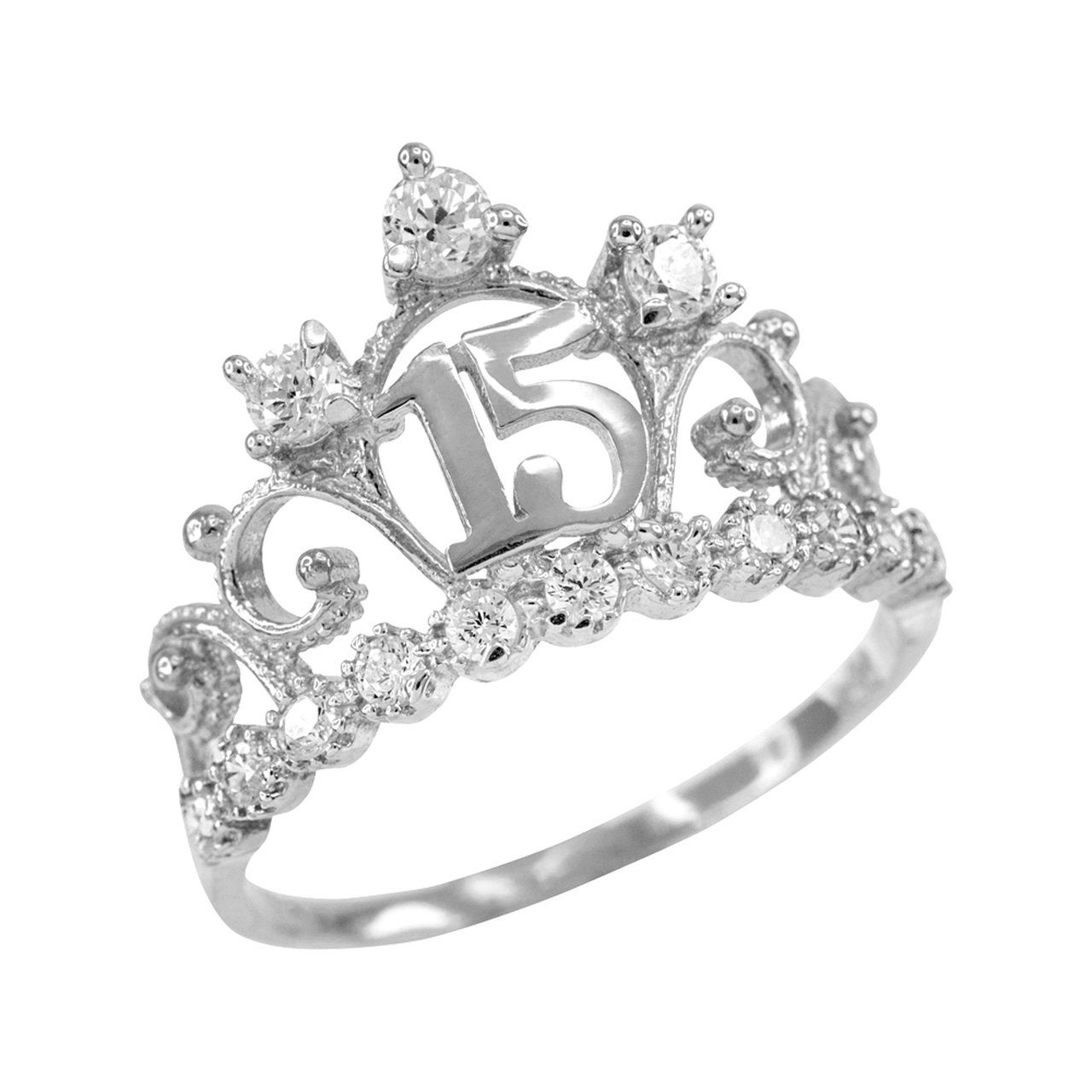 White Gold Quinceanera 15 Anos Crown Cz Ring - Etsy
