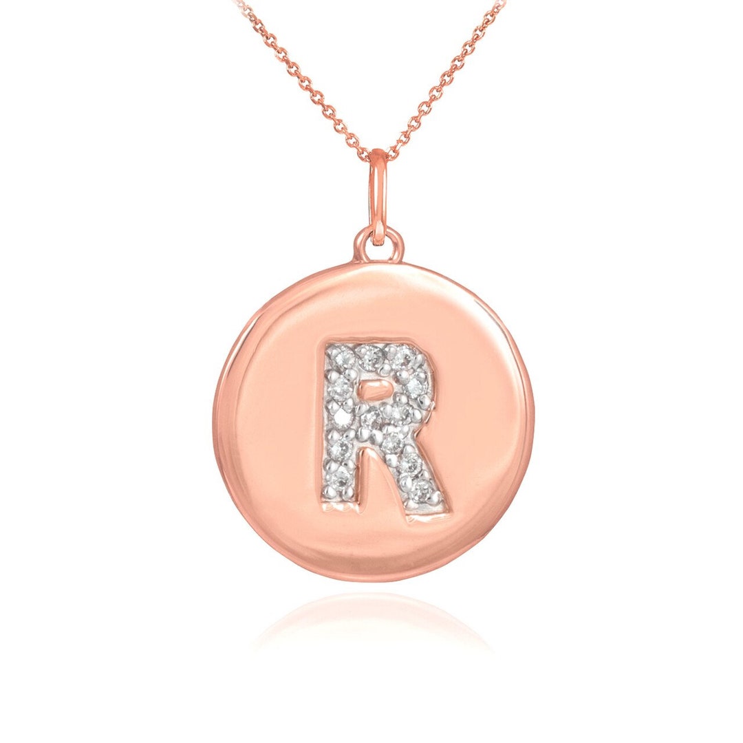 14k Rose Gold Letter r Initial Diamond Disc - Etsy