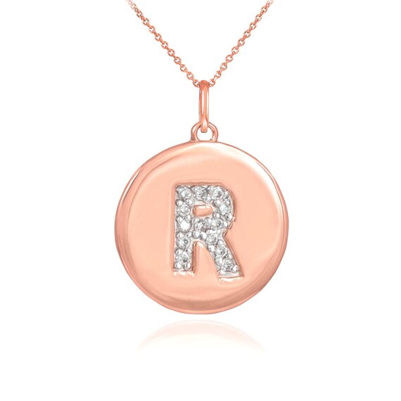 14k Rose Gold Letter r Initial Diamond Disc - Etsy