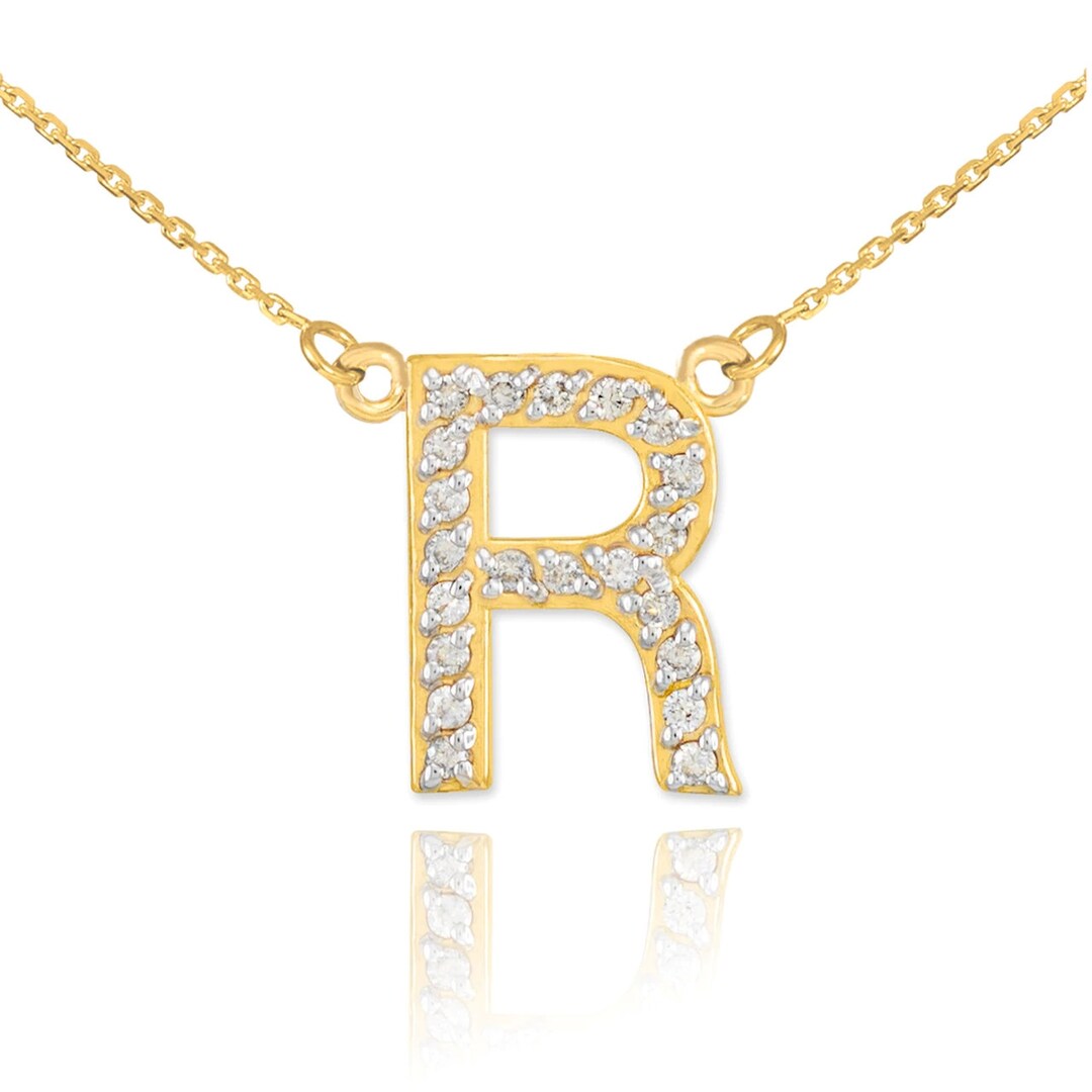 14k Gold Letter r Diamond Initial Necklace - Etsy