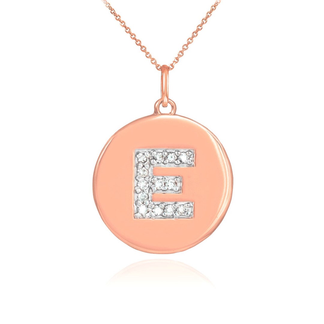 14k Rose Gold Letter e Initial Diamond Disc - Etsy