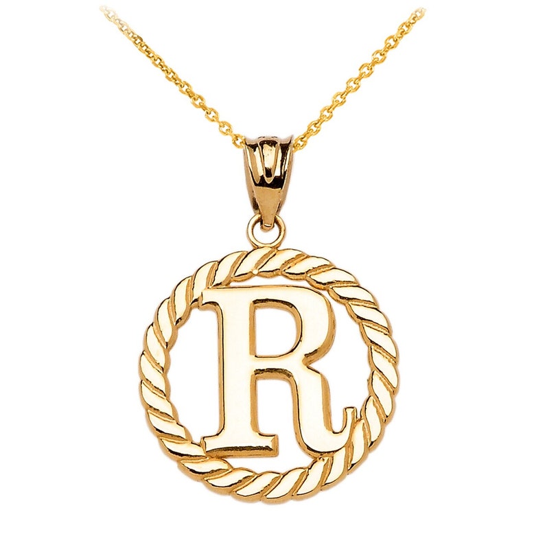 Yellow Gold r Initial in Rope Circle Pendant - Etsy