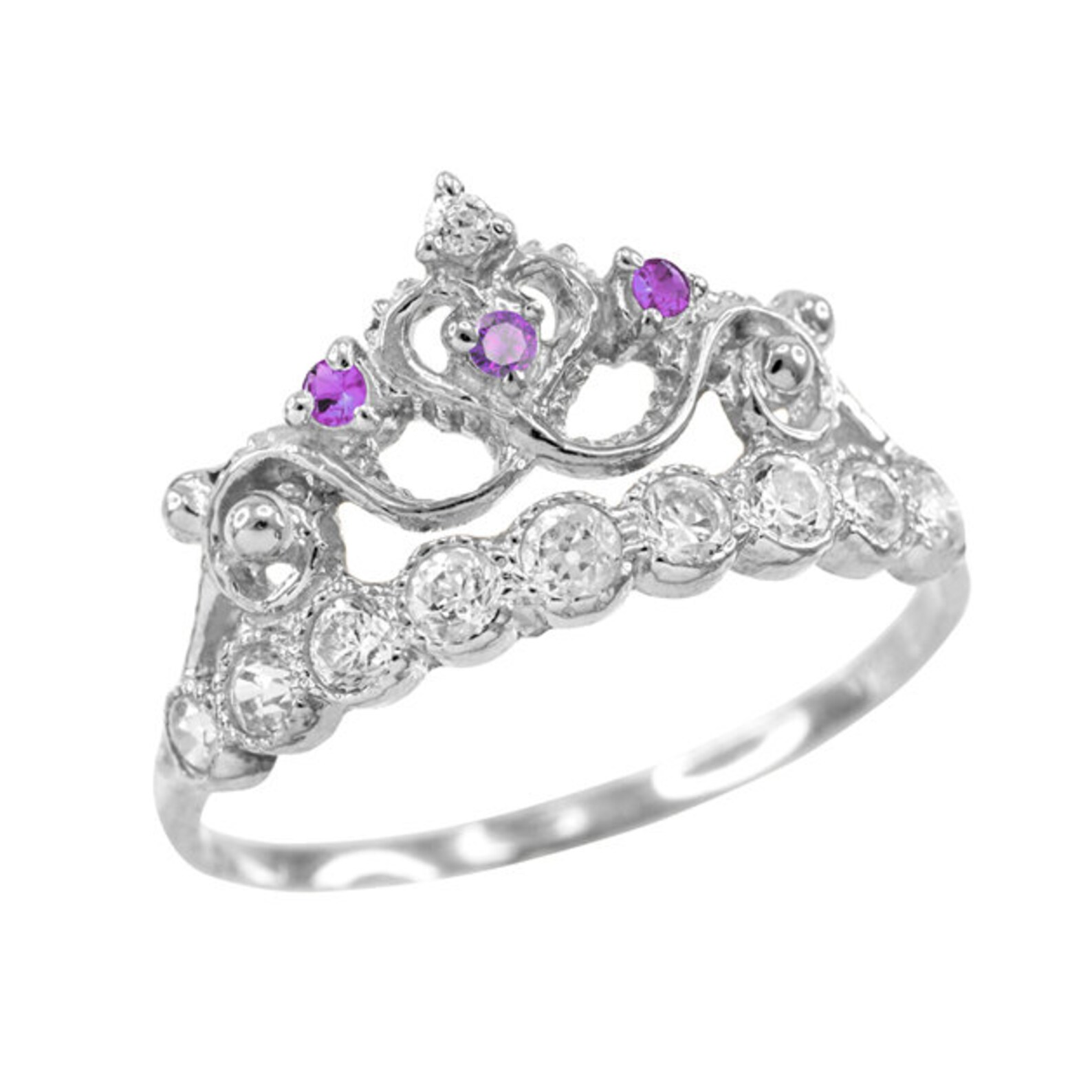 Purple Cz White Gold Crown Ring Quinceanera Ring Quinceañera - Etsy